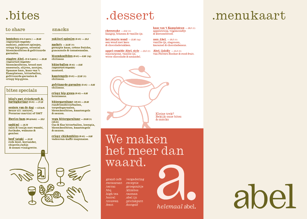 Bekijk de uitgebreide menukaart van Abel. Restaurant